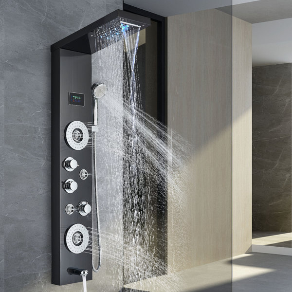AlenArtWater LED Shower Panel Tower System Multi-Function Shower Panel with Rainfall Waterfall ...